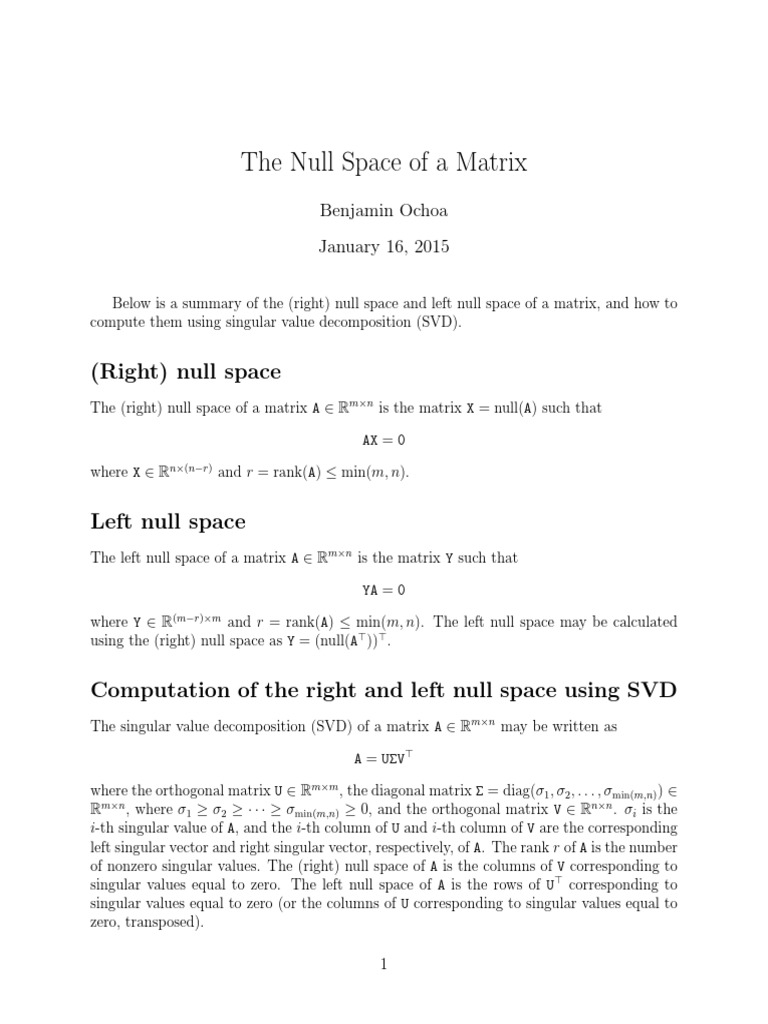 The Null Space of A Matrix | PDF