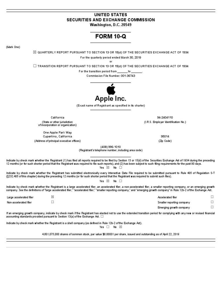 Apple 10Q | PDF | Equity (Finance) | Stocks