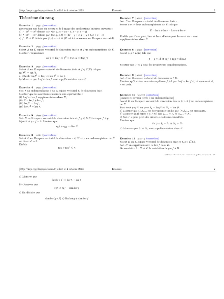 Théorème du rang et applications linéaires | PDF | Espace vectoriel ...