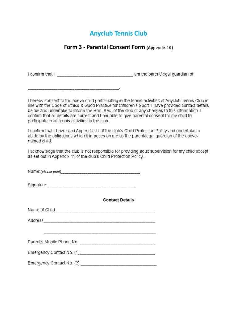 Parental Consent Form Template 01 | PDF