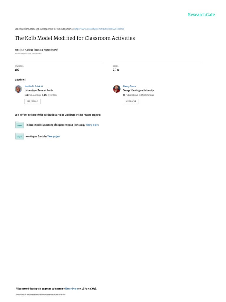 The Kolb Model Modified For Classroom Activities | PDF