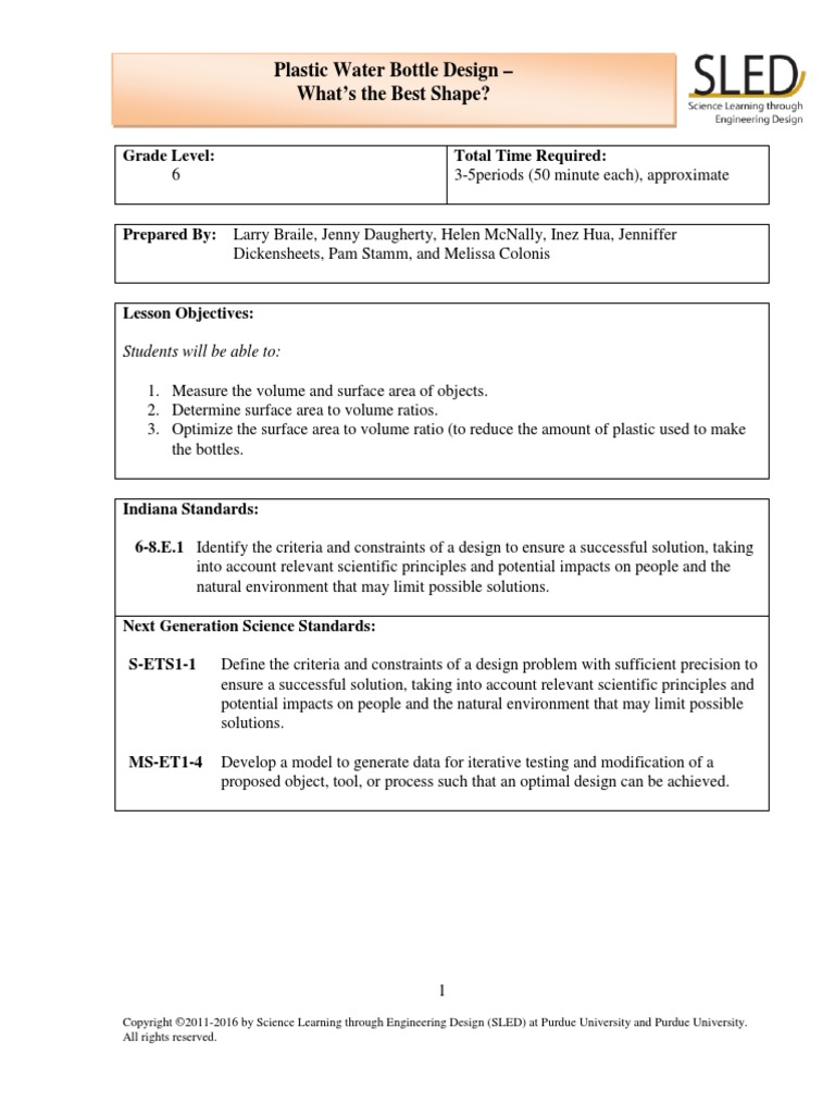 Plastic Water Bottle | PDF | Area | Volume