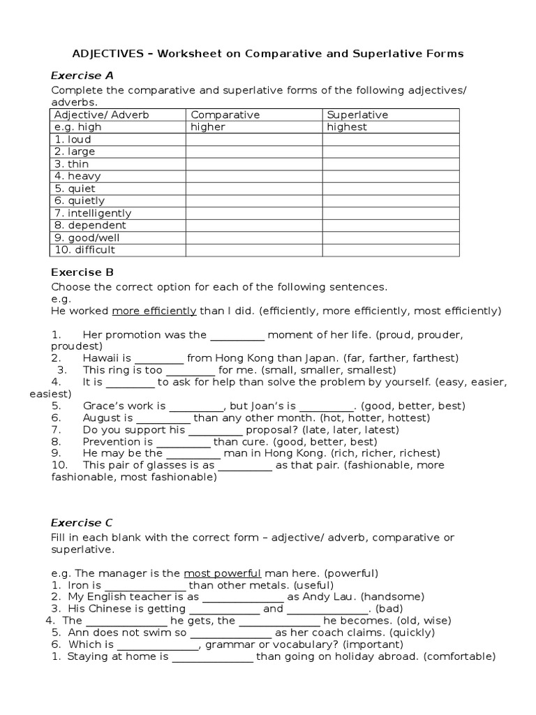 Mastering Comparatives and Superlatives: A Comprehensive Worksheet on ... Mastering Comparatives and Superlatives: A Comprehensive Worksheet on ...