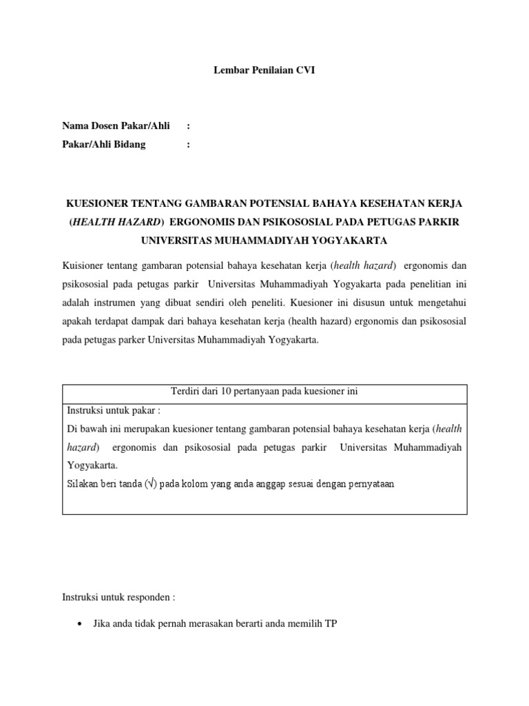 Lembar Penilaian CVI | PDF