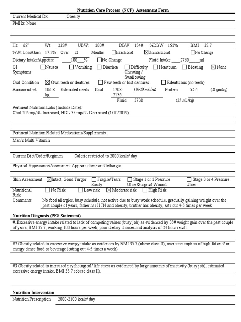 NCP Assessment Form | PDF | Food Energy | Obesity