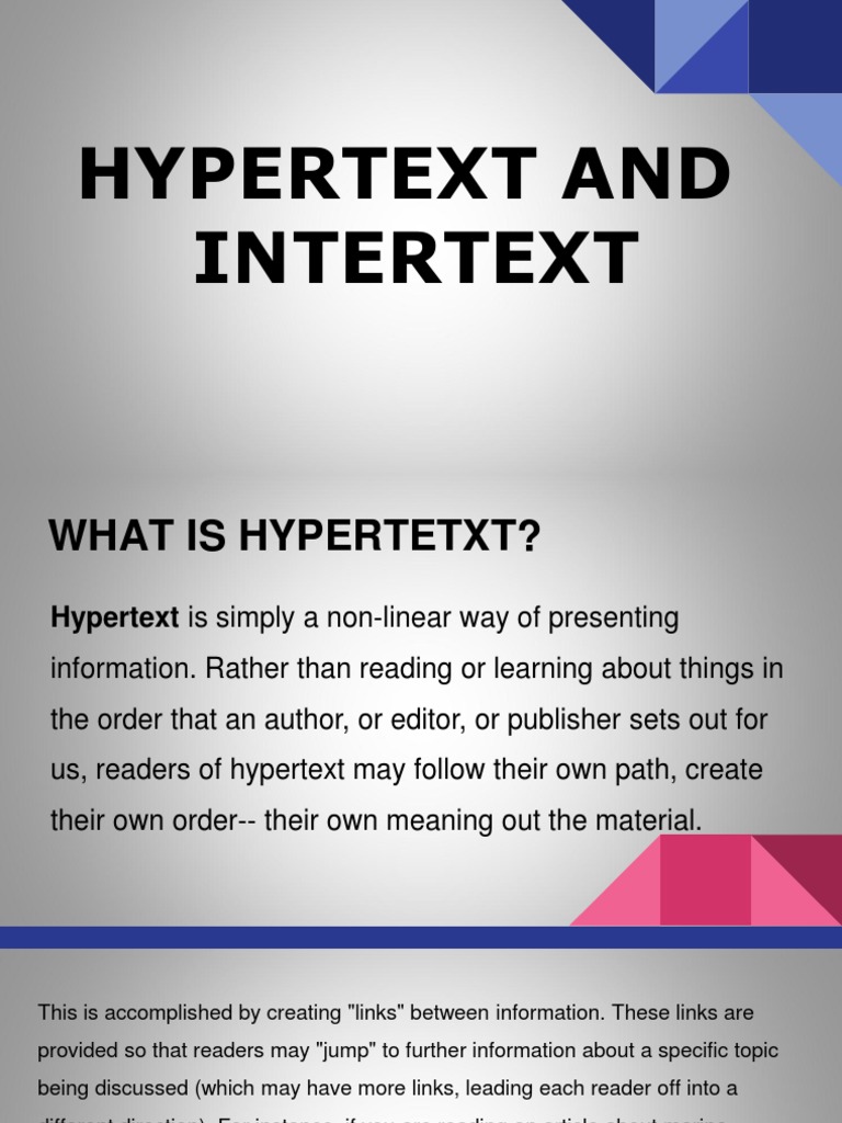 Hypertext and Intertext Hypertext and Intertext