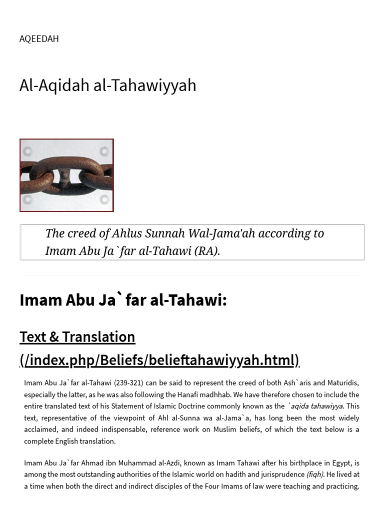 Al-Aqidah Al-Tahawiyyah - Beliefs | PDF | Hadith | Imam