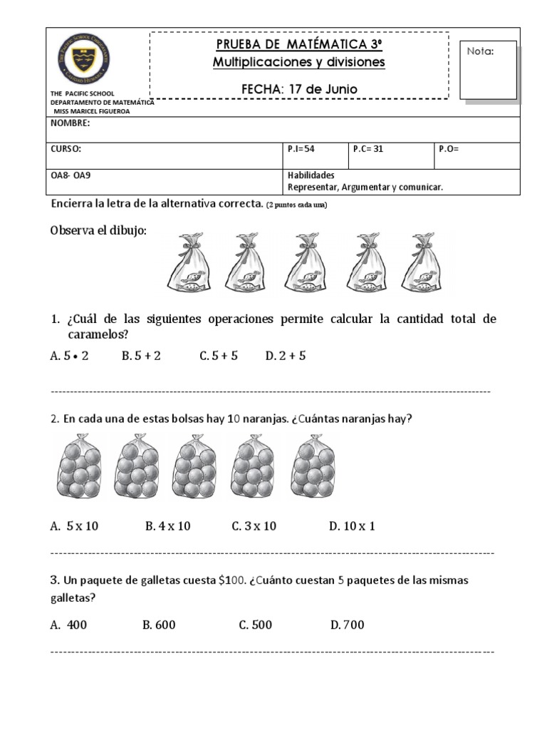 Prueba de Matemáticas: Multiplicaciones 3º | PDF | Violencia | Deportes