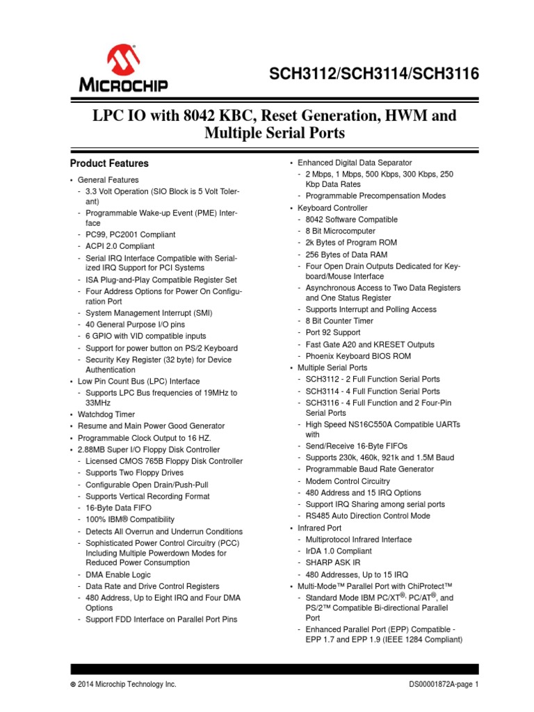 SCH3112/SCH3114/SCH3116 LPC IO With 8042 KBC, Reset Generation, HWM and Multiple Serial Ports ...