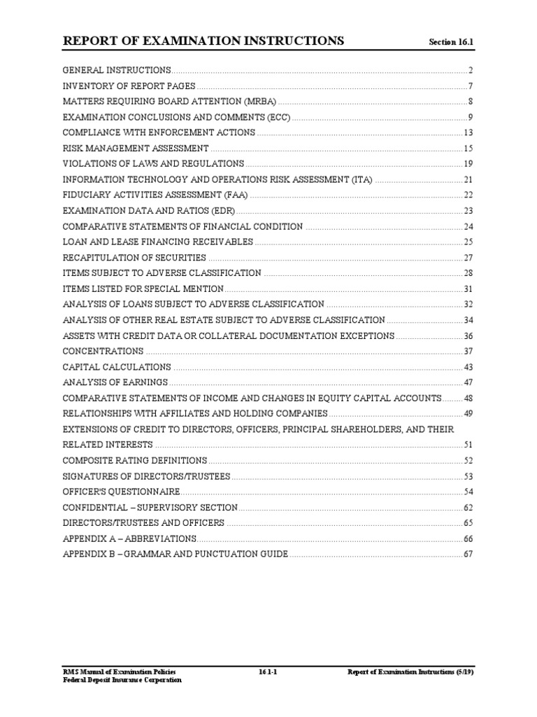 Report of Examination Instructions | PDF | Risk Management | Federal ...