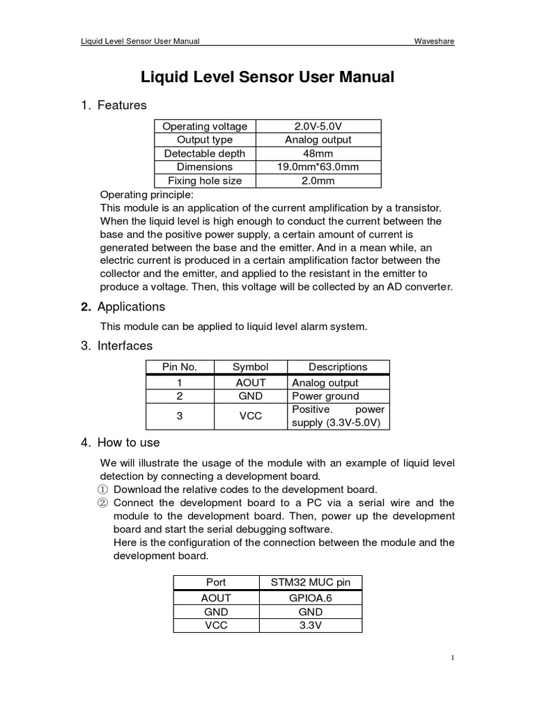 Liquid Level Sensor UserManual PDF | PDF | Amplifier | Electrical ...