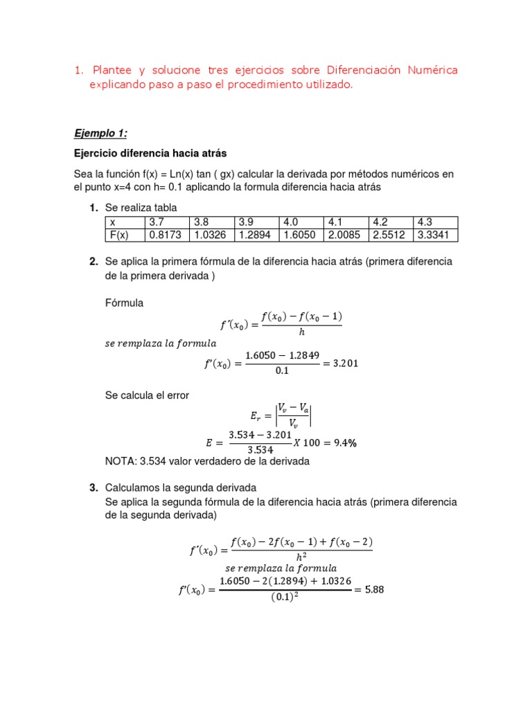 Unidad 3 Tarea 3 - Diferenciación e Integración Numérica y EDO | PDF | Derivado | Diferencia finita