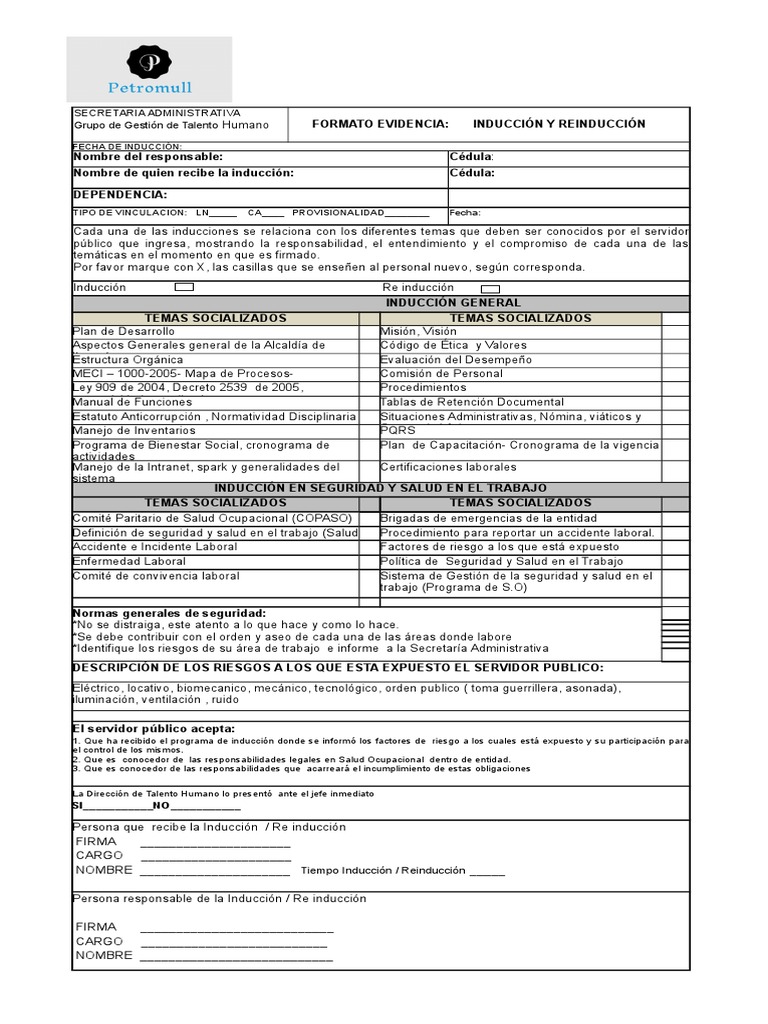 Formato de Induccion y Reinduccion | PDF | Bienestar | Medicina