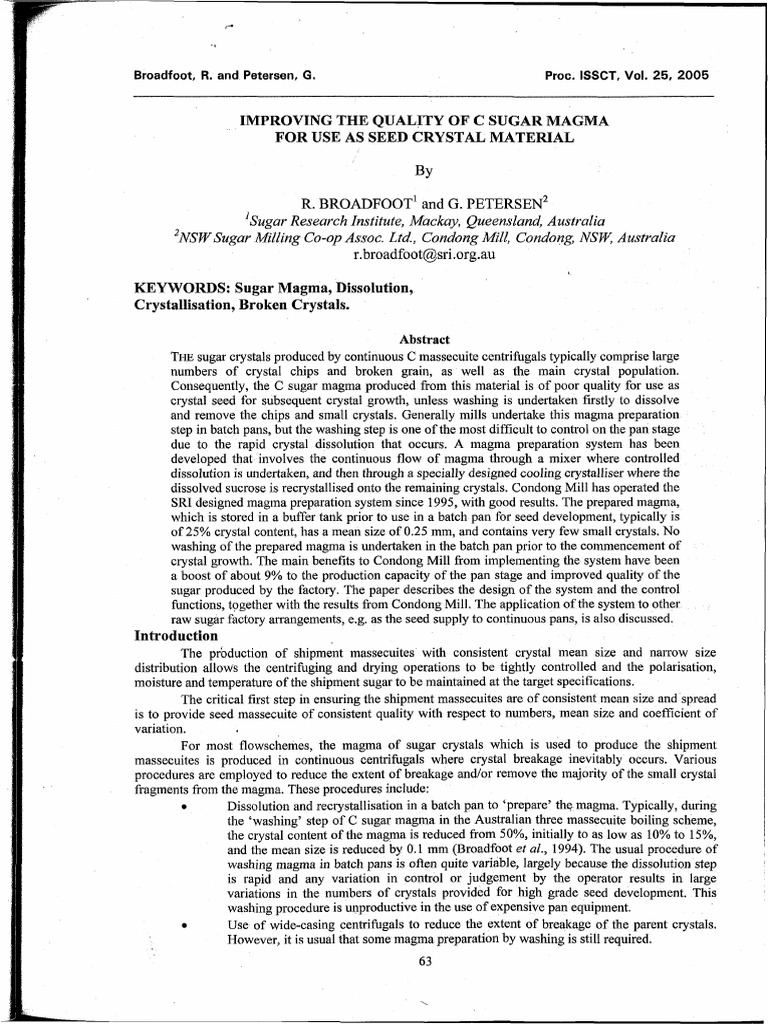 2005 Broadfoot Improving The Quality of C Sugar Magma For Us | PDF ...