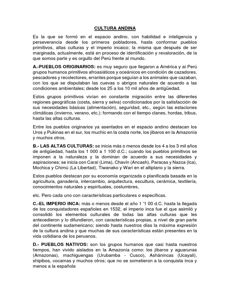 Desarrollo de la Cultura Andina | PDF | Imperio Inca | Perú