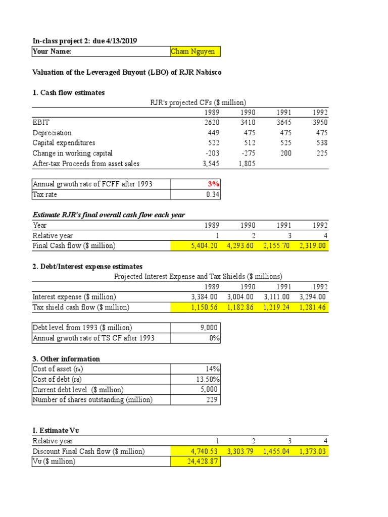 In-Class Project 2: Due 4/13/2019 Your Name: Valuation of The Leveraged ...