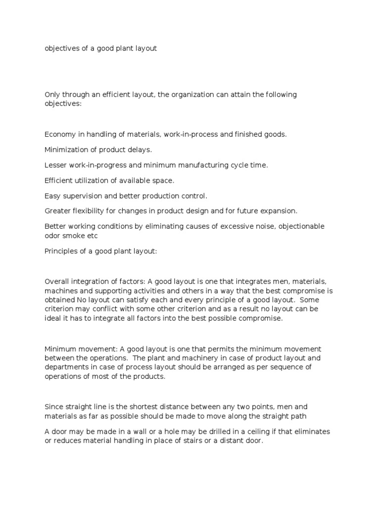 Objectives of A Good Plant Layout | PDF | Wall | Engineering