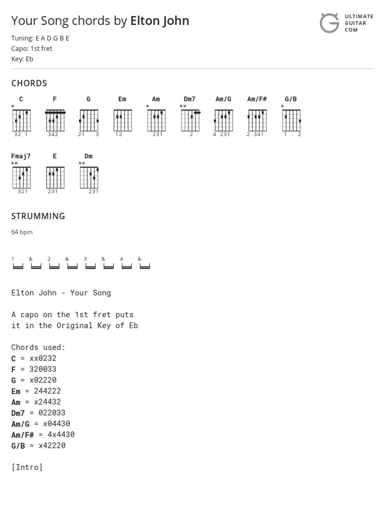 Your Song Chords by Elton Johntabs at Ultimate Guitar Archive PDF | PDF ...