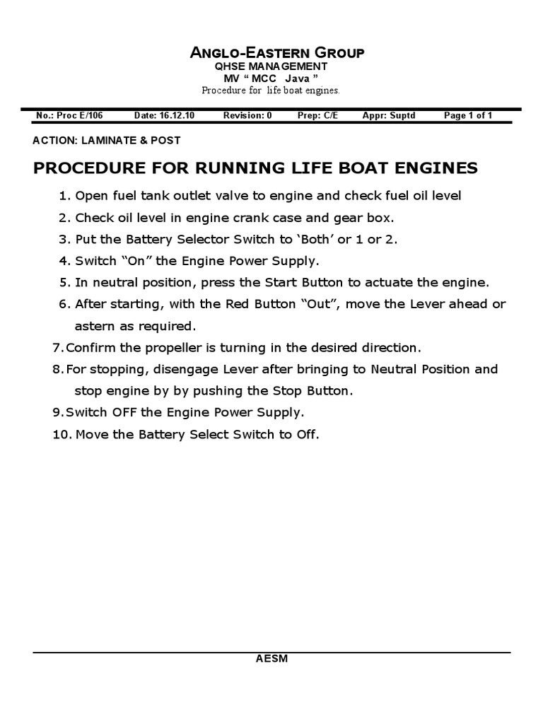 E-106, Lifeboat Engines | PDF