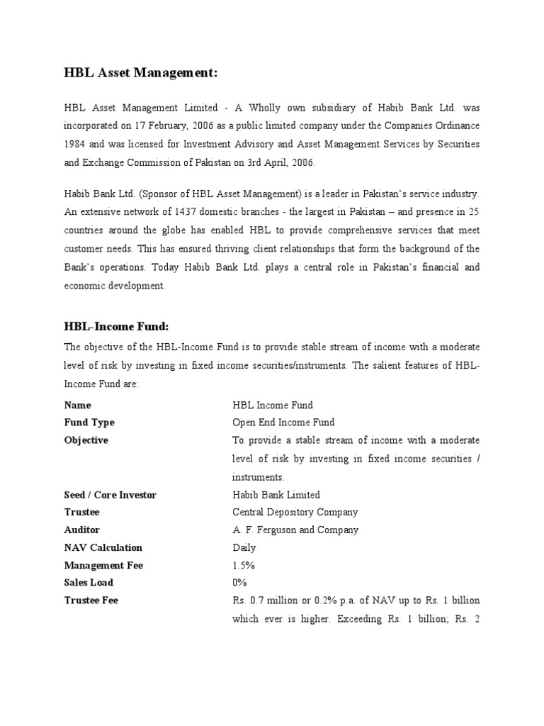 An Overview of HBL Asset Management and its Funds: HBL Income Fund, HBL ...