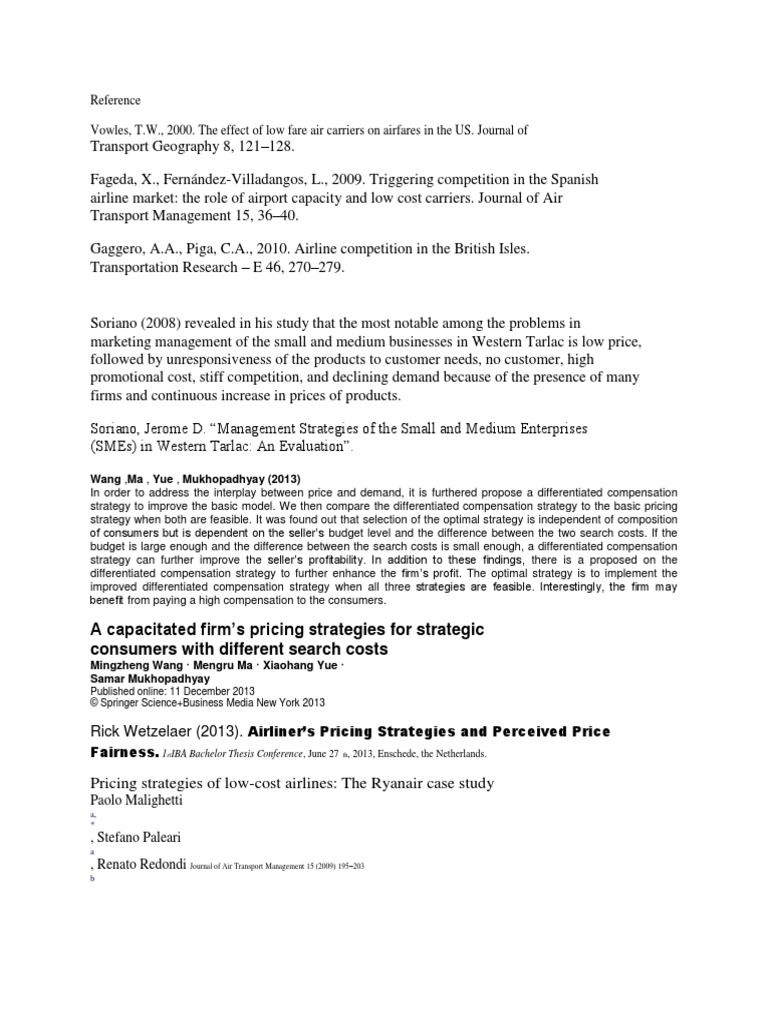 Case Study Reference | PDF | Airlines | Pricing
