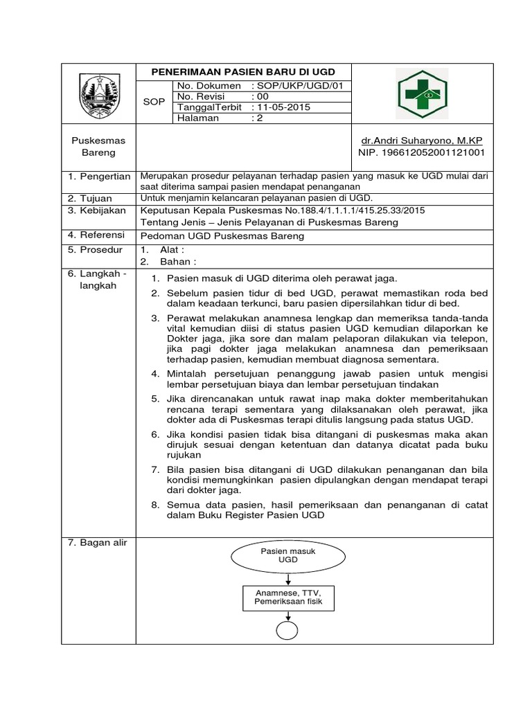 Sop Penerimaan Pasien Baru Di Ugd | PDF | Sains & Matematika