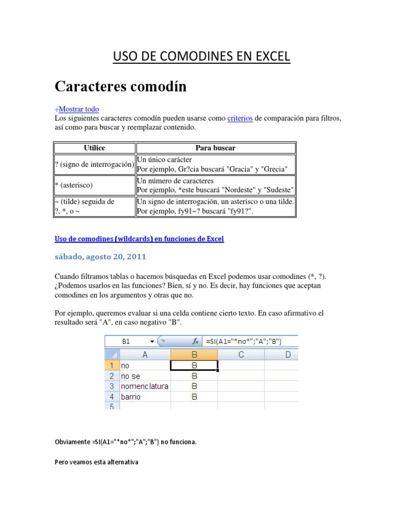 Uso de Comodines en Excel | Hoja de cálculo | Microsoft Excel