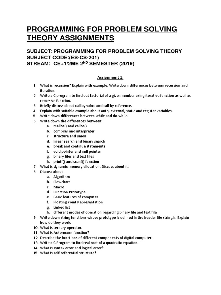 ES CS201 Assignments | PDF | C (Programming Language) | Pointer (Computer Programming)