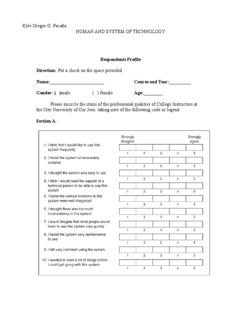 Respondents Profile Direction: Put A Check On The Space Provided. Name ...