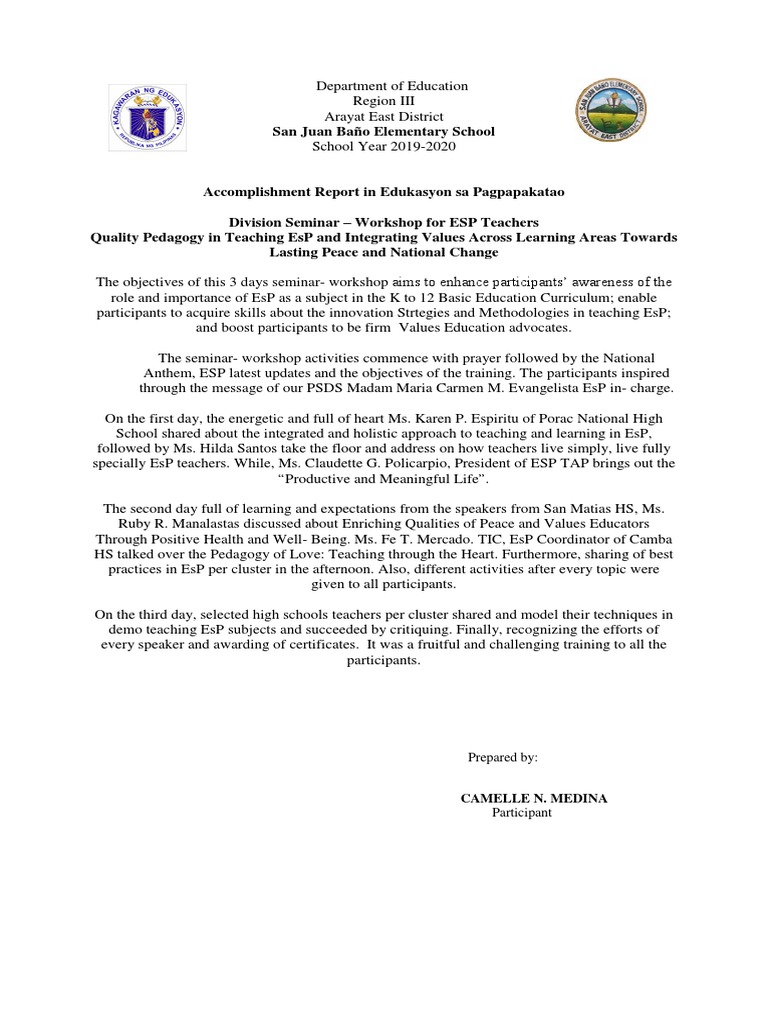 Accomplishment Report in ESP | PDF | Education Theory | Psychology