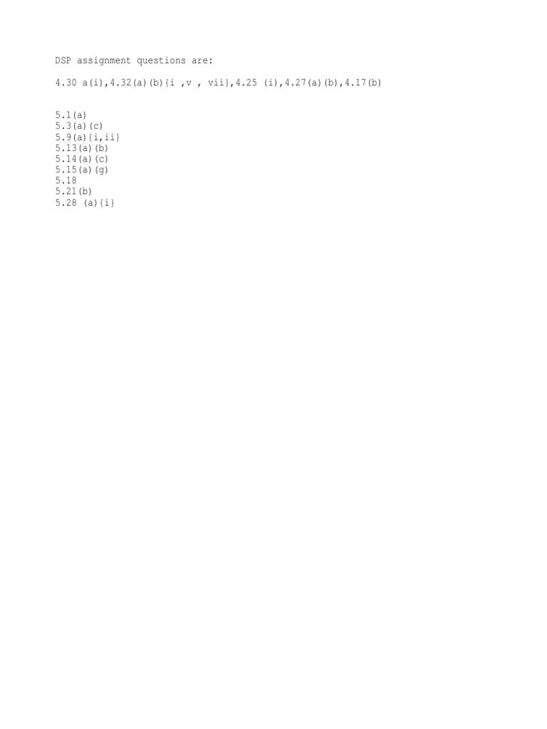 DSP Assignment Questions List | PDF