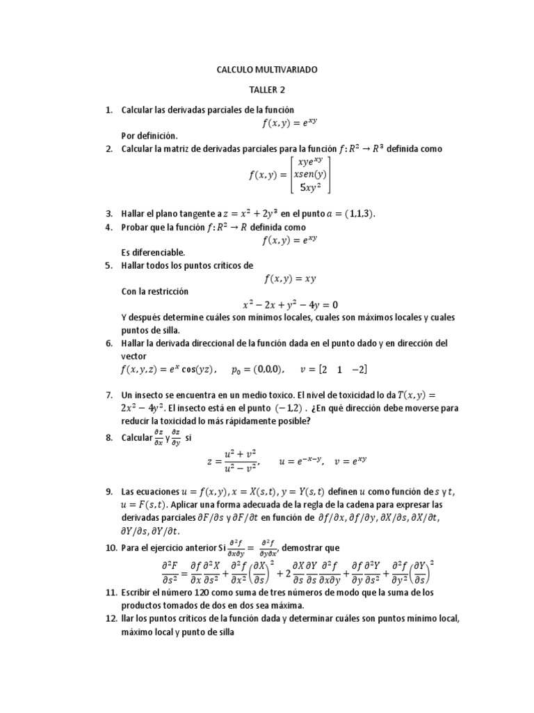 Taller Parcial 2 - Calculo Multivariado | PDF | Máximos y mínimos | Derivado