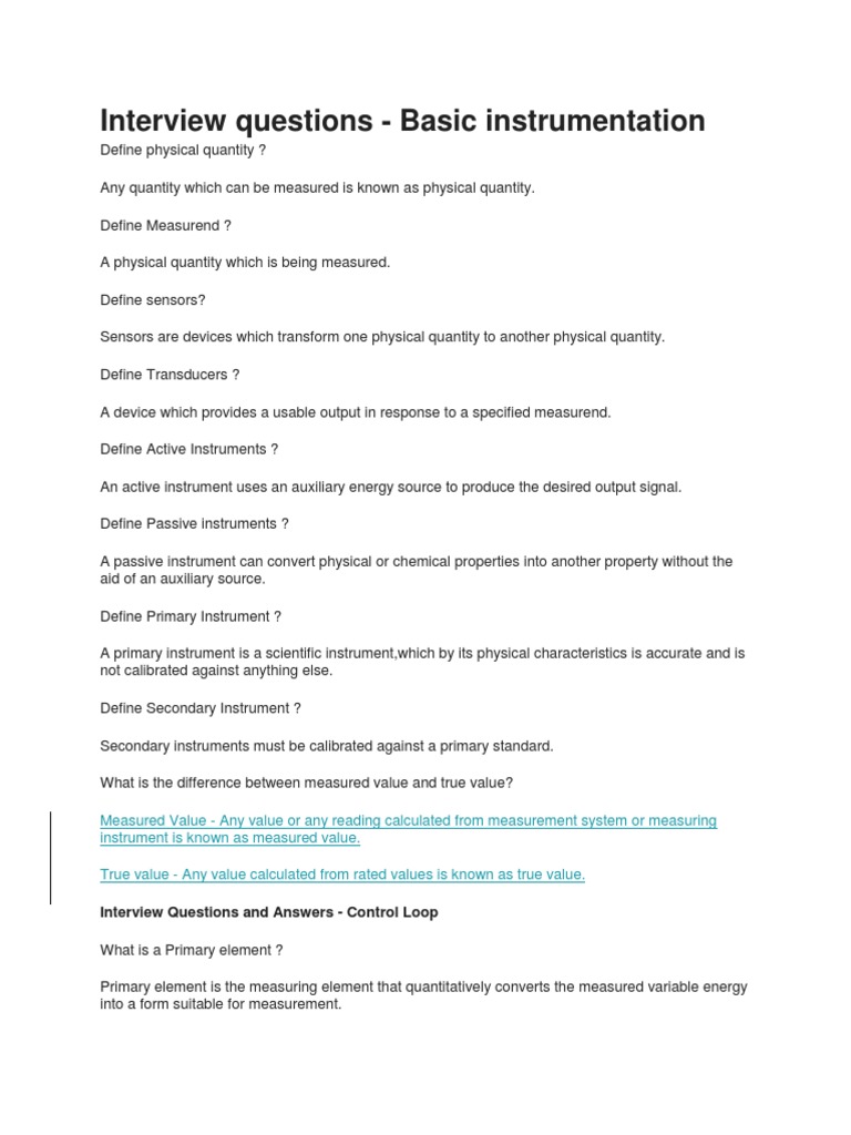 Interview Questions Instrument | PDF | Pressure Measurement | Valve