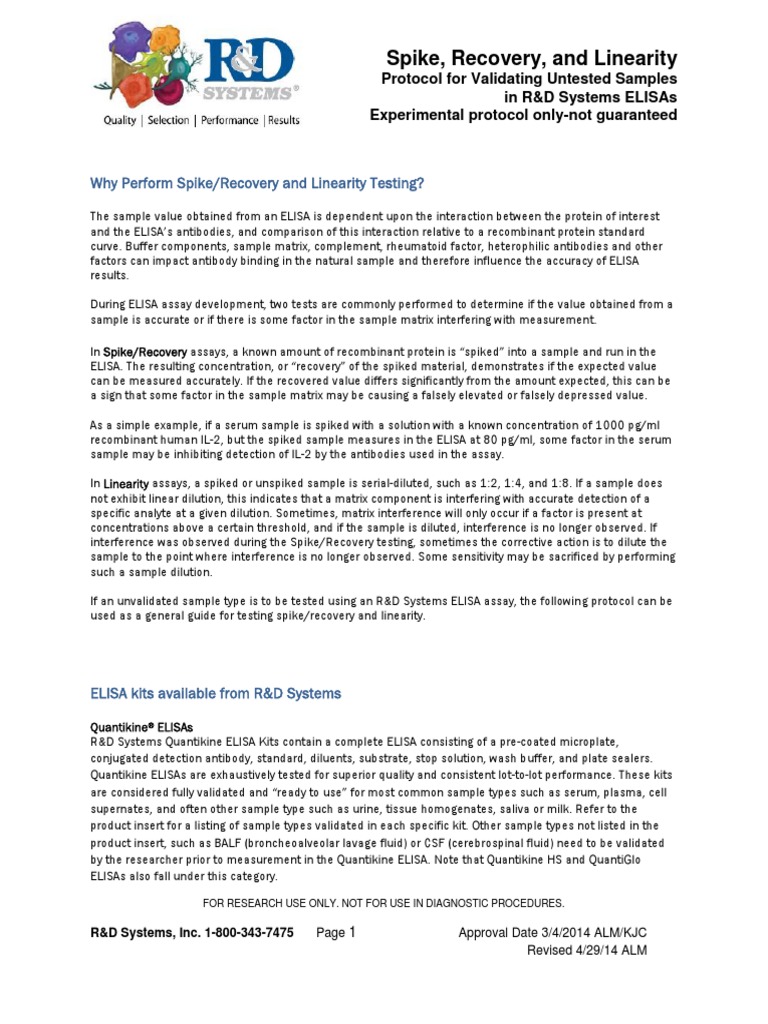 Why Perform Spike/Recovery and Linearity Testing? | PDF | Elisa | Biology