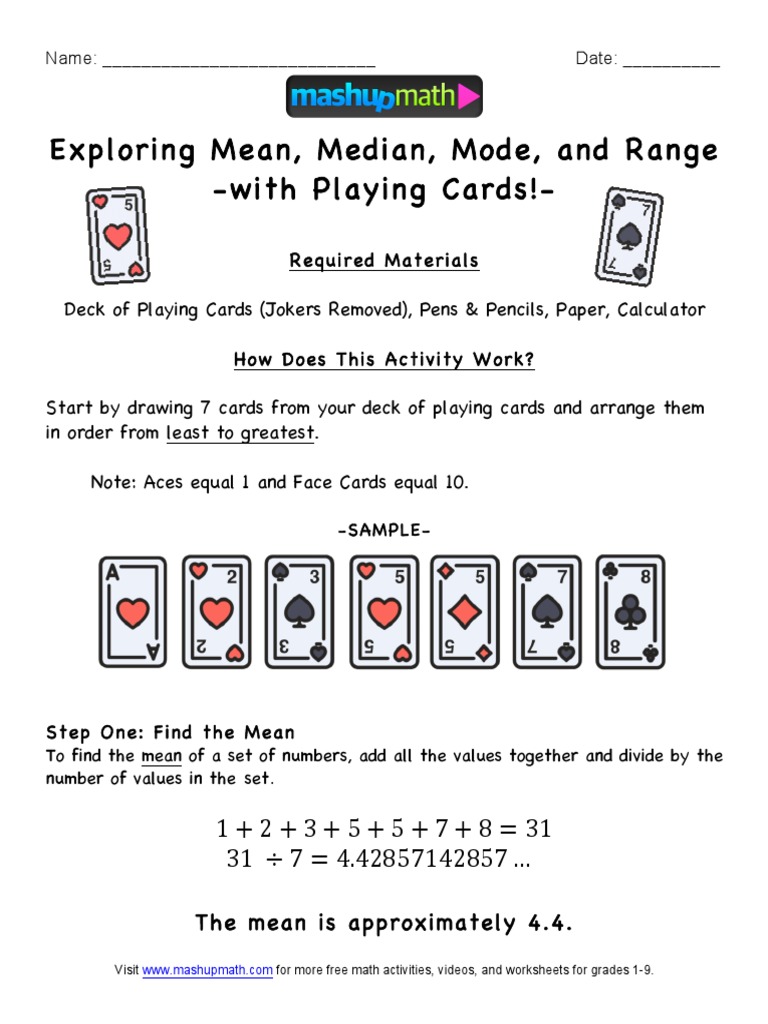 Mean Median Mode With Playing Cards | PDF | Mean | Mode (Statistics)