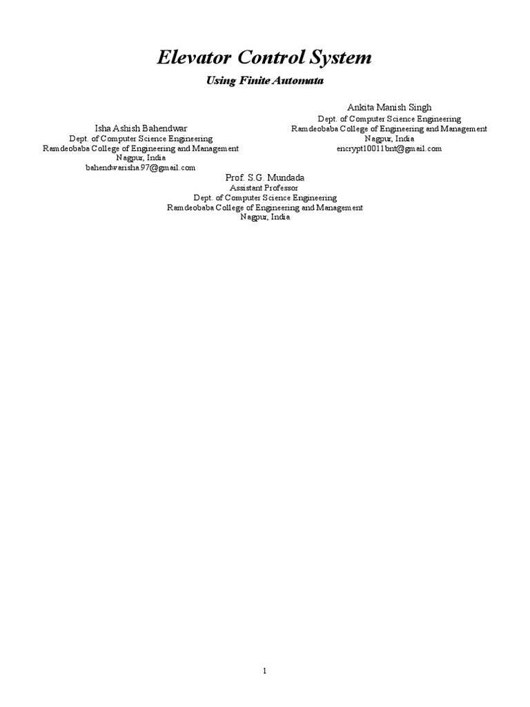 Elevator Control System: Using Finite Automata | PDF | Elevator ...
