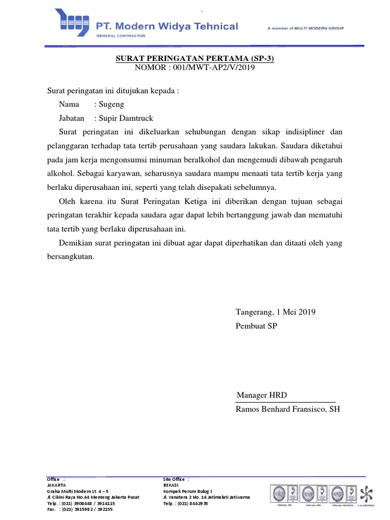 SP3 Surat Peringatan | PDF