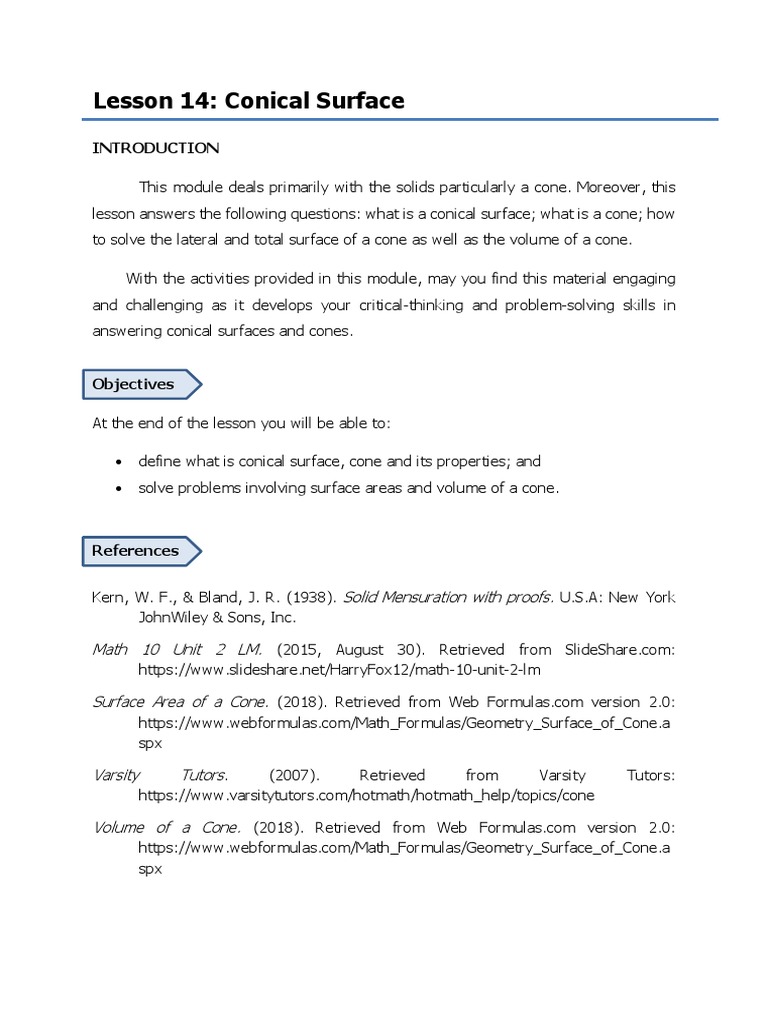 Conical Surface Module | PDF | Area | Volume