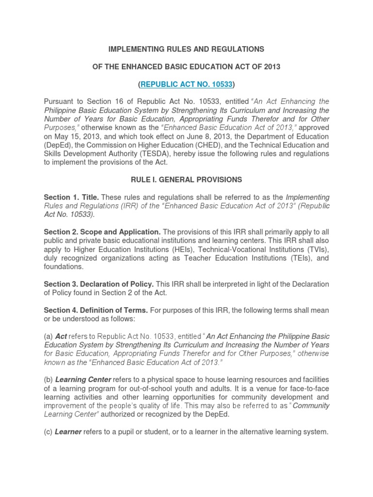 Implementing Rules and Regulations | PDF | Curriculum | Teachers