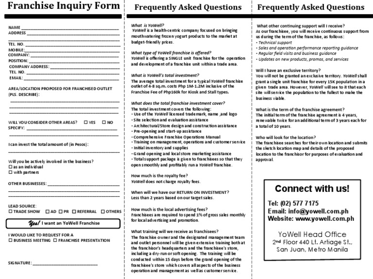 Franchise Inquiry Form | PDF | Franchising | Business Economics