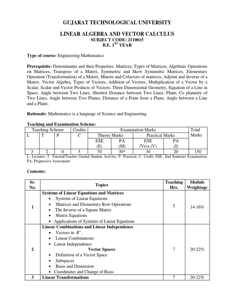 Linear Algebra And Vector Calculus Pdf Linear Algebra Vector Calculus