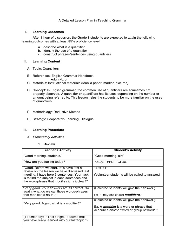 A Detailed Lesson Plan in Teaching Grammar | PDF | Noun | Question