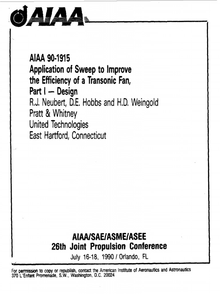 Application of Sweep To Improve The Efficiency of A Transonic Fan | PDF ...