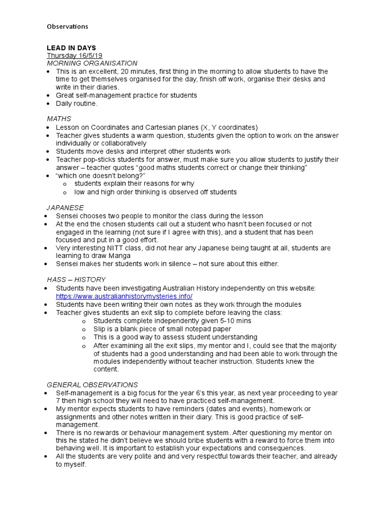 Observations | PDF | Behavior Modification | Communication