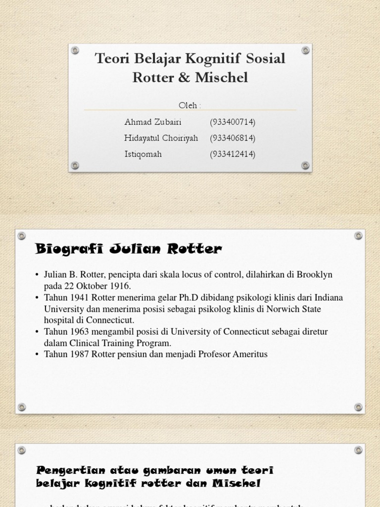 Teori Belajar Kognitif Sosial Rotter & Mischel | PDF