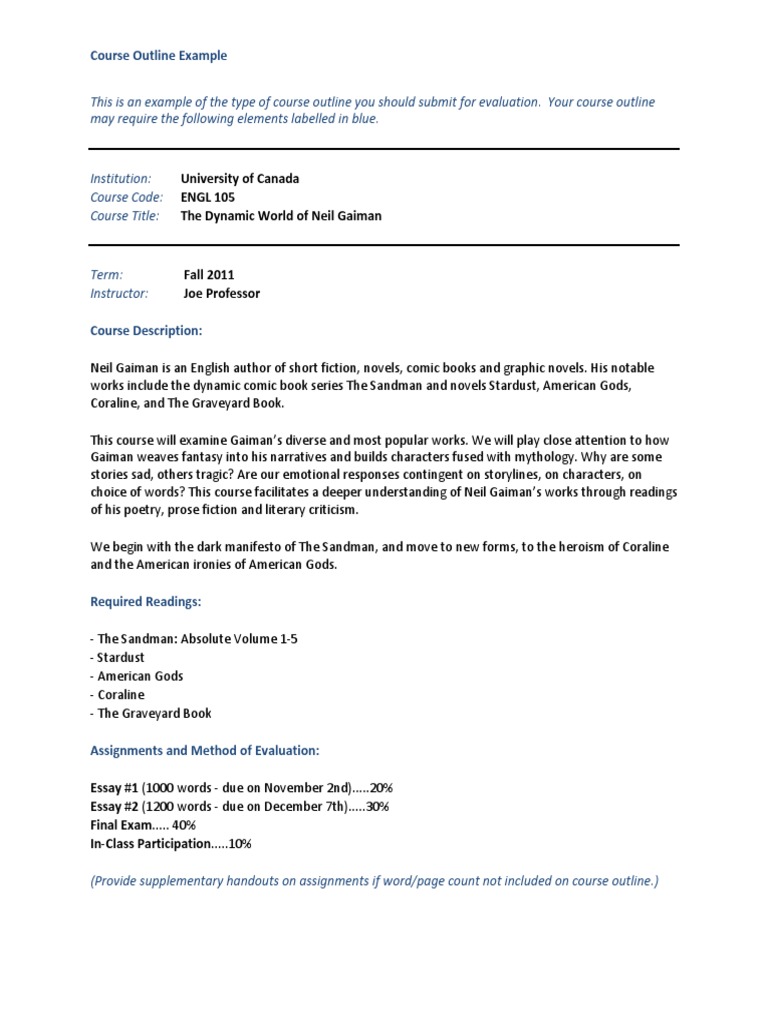 Course Outline Sample PDF | PDF | Essays | Narrative
