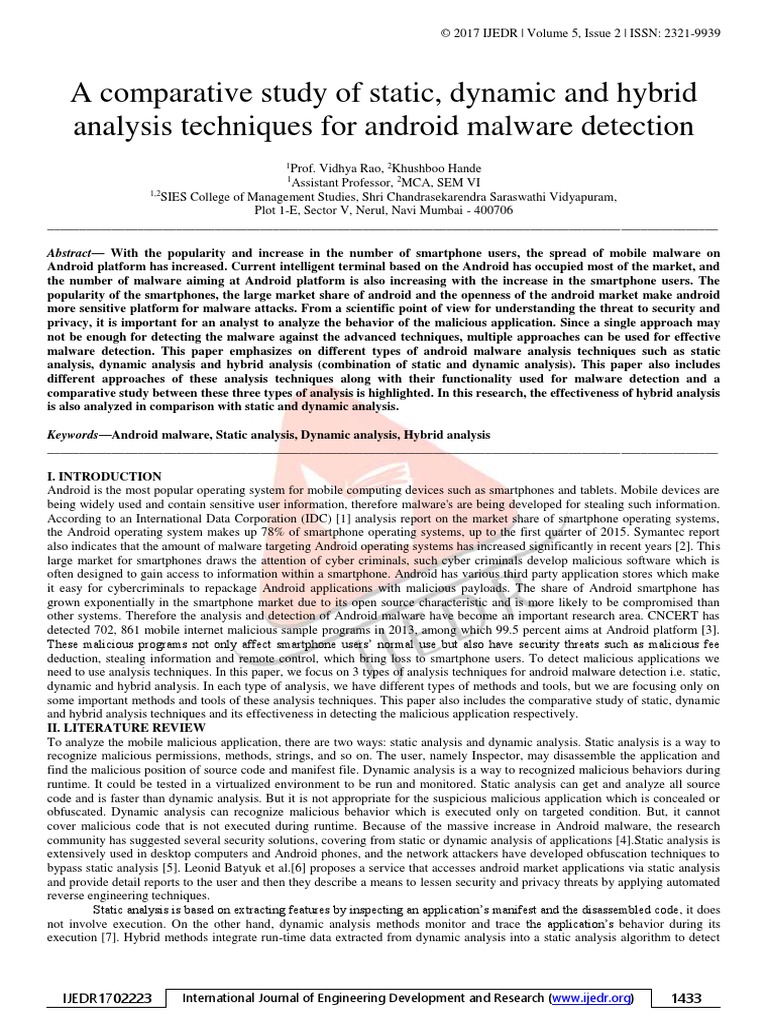 A Comparative Study of Static, Dynamic and Hybrid | PDF | Malware ...