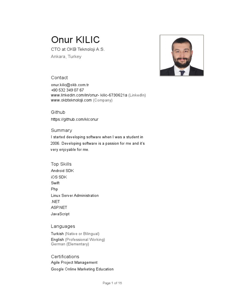 Onur Kilic cv2 2 | PDF | Ios | Android (Operating System)