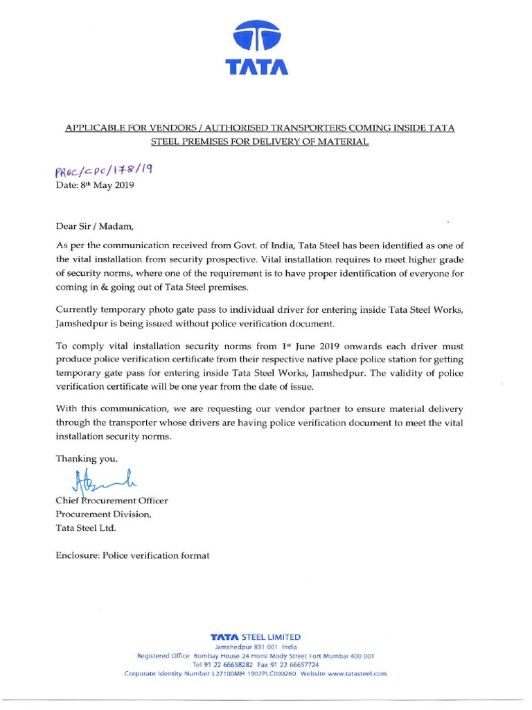 Applicable For Vendors Authorised Transporters Coming Inside TATA STEEL ...