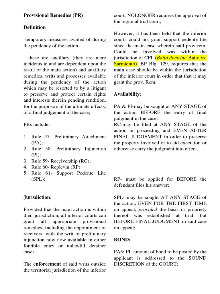 Provisional Remedies (PR) | PDF | Garnishment | Judgment (Law)